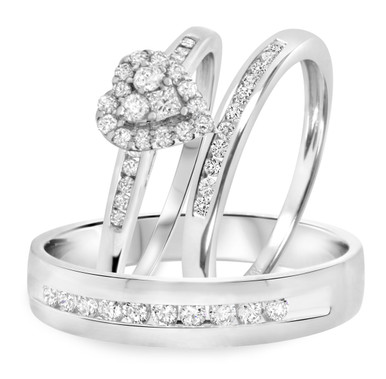 Bella 3/4 ct tw. Diamond Heart Cluster Trio Set 10K White Gold - My ...