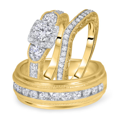 Danica 2 ct tw. Round Solitaire Diamond Matching Trio Ring Set 14K Yellow Gold - My Trio Rings