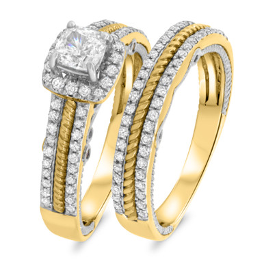 Rook 1 1/10 Princess Solitaire Diamond Bridal Ring Set 14K Yellow Gold ...