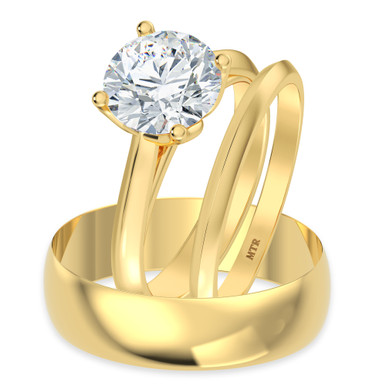 Jena 2 ct tw. Lab Grown Diamond Round Solitaire Trio Set 14K Yellow ...