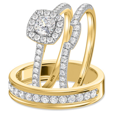 Adeola 1 1/2 ct tw. Lab Grown Diamond Cushion Solitaire Trio Set 10K ...