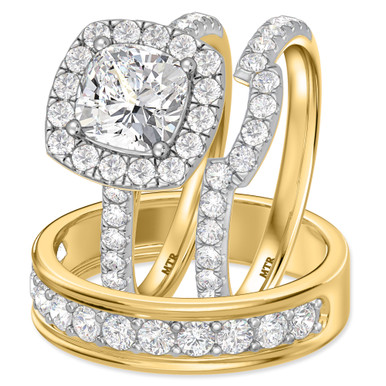 Adeola 3 7/8 ct tw. Lab Grown Diamond Cushion Solitaire Trio Set 14K ...