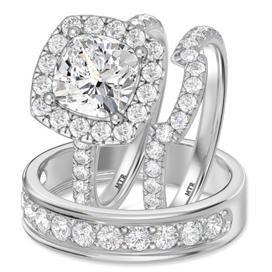 Adeola 5 1/5 ct tw. Diamond Cushion Solitaire Trio Set 14K White Gold ...