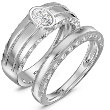 Palmona 3/4 ct tw. Lab Grown Diamond Wedding Band Set 10K White Gold ...