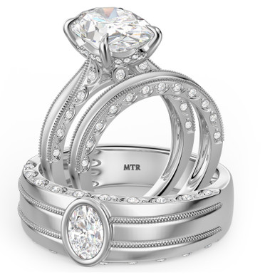 Palmona 5 ct tw. Lab Grown Diamond Oval Solitaire Trio Set 10K White ...