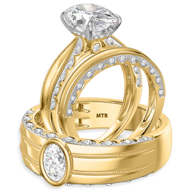Palmona 3 7/8 ct tw. Lab Grown Diamond Oval Solitaire Trio Set 14K ...