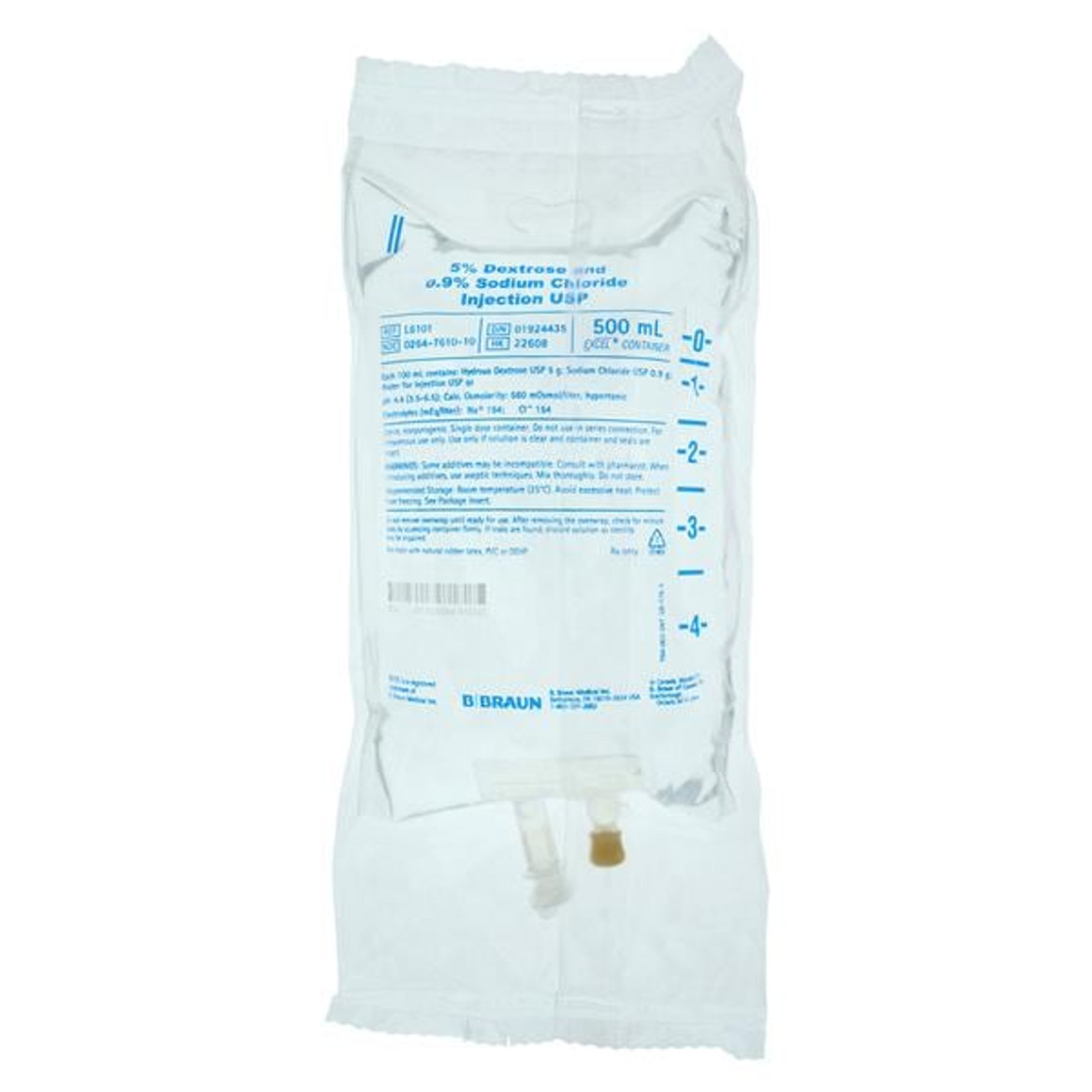 Injection Solution Dextrose 5%/Sodium Chloride 0.9% 500mL Excel IV Container BG, 24 BG/CA ...