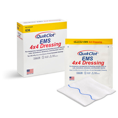QuikClot EMS 4 x 4 Hemostatic Dressing, 10/Pack - Medex Supply