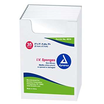 Dynarex Sterile Non-Woven IV Sponge, 2" x 2", 6 Ply, 1400/cs - Medex Supply