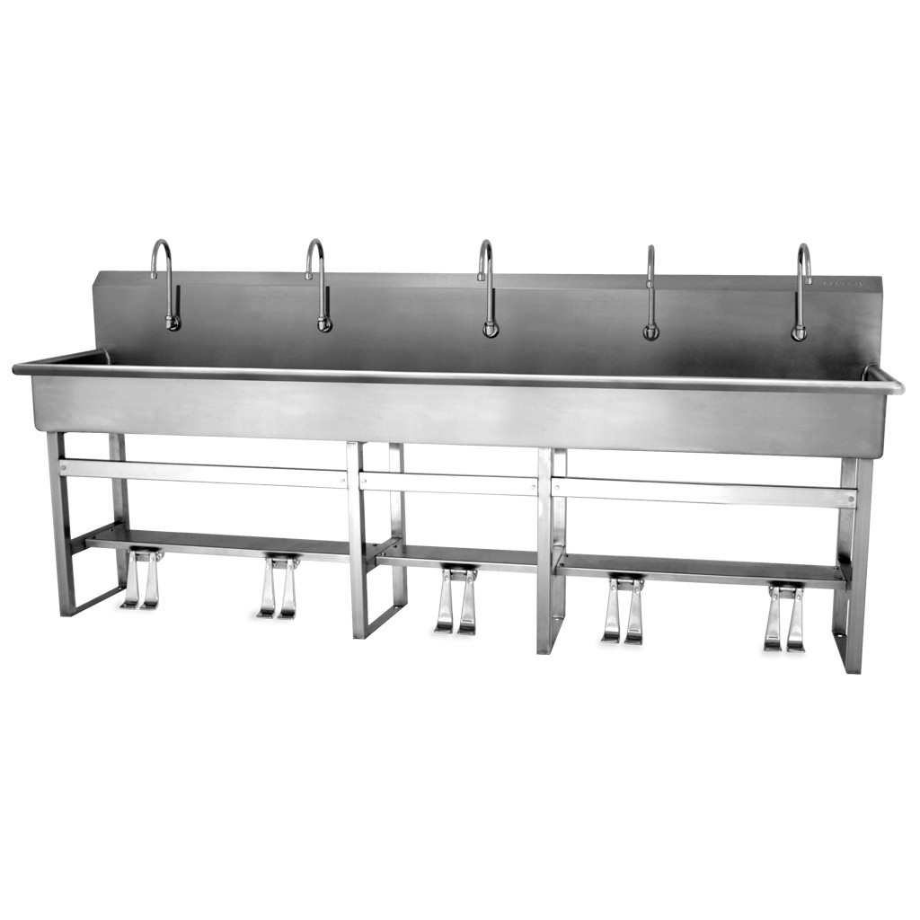 Sani-Lav Floor Mount Manual Wash Station with Foot Pedal, Five Person ...