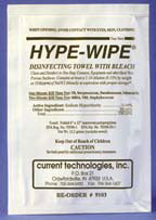 Current Technologies Mini HYPE-WIPE Bleach Towelettes, 3" x 3", 100/cs ...