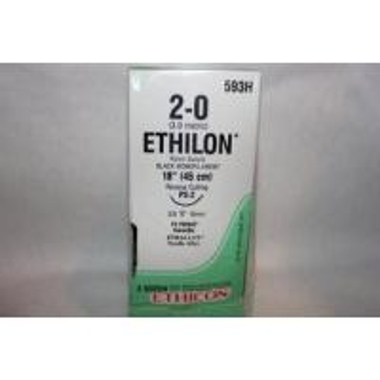 Ethilon Suture, Precision Point-Reverse Cutting, PS-2, 3/8 Circle, 19mm, 45cm, Size 2-0, 36/bx ...