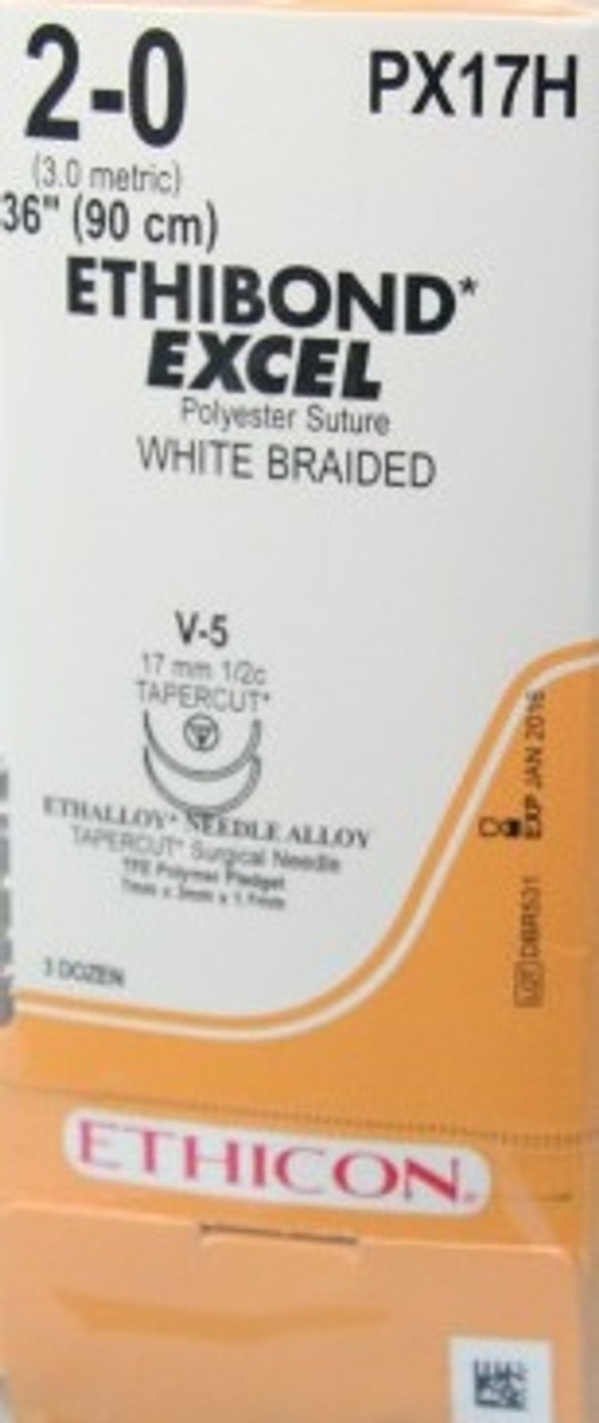 Ethicon Ethibond Excel Suture, Tapercut, 1/2 Circle, 17mm, 90cm, Size 2-0, 36/bx - Medex Supply