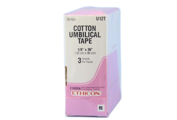 Ethicon Tape Umbilical Cotton .125x36" White 24/Bx - Medex Supply
