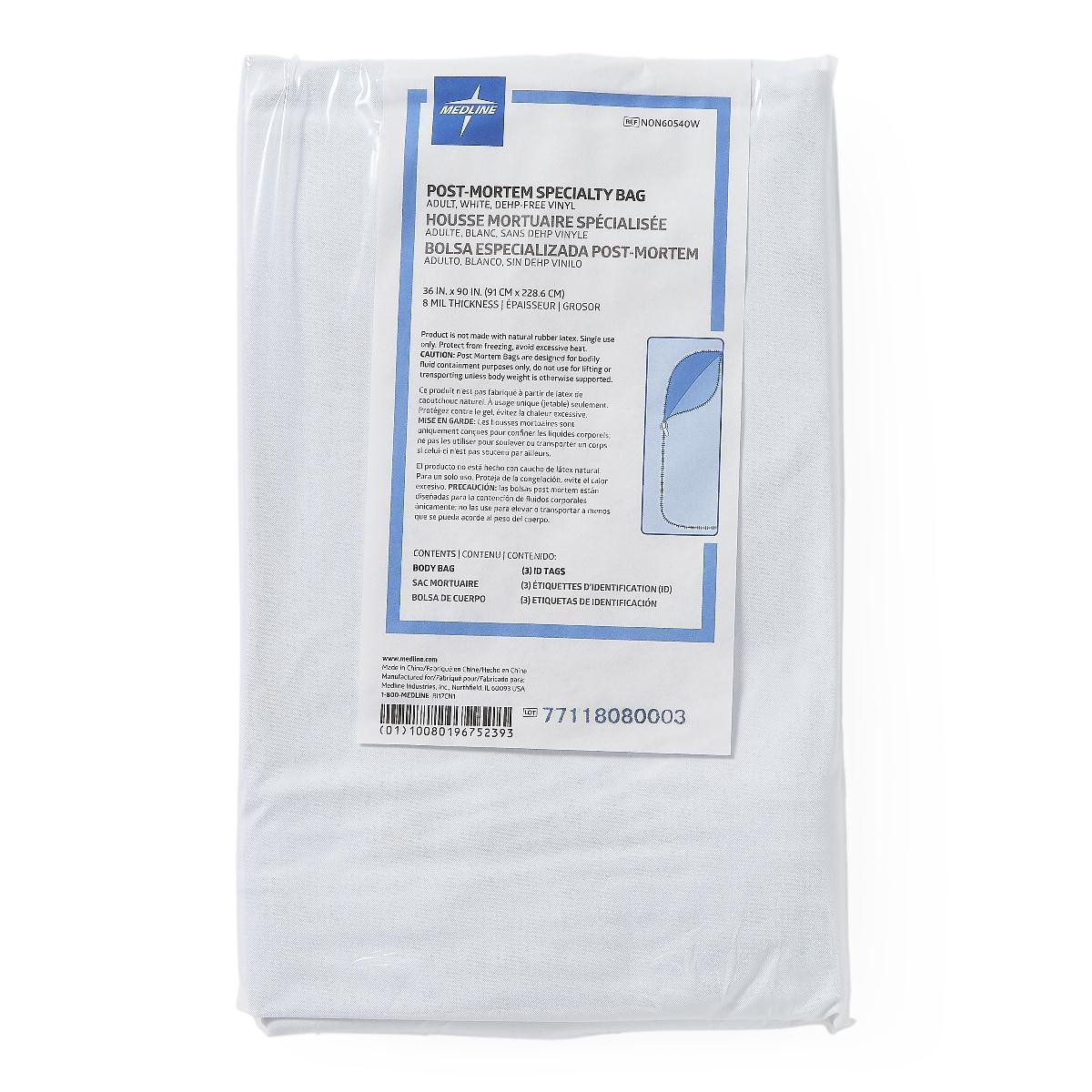 DEHP-Free Body Bag with ID Tag for Adult, White, 36" x 90", 10/Case ...