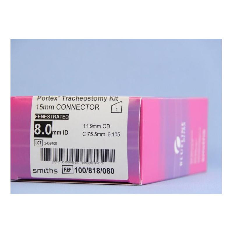Portex Blue Line Uncuffed Fenestrated Tracheostomy Tube, 8mm - Medex Supply