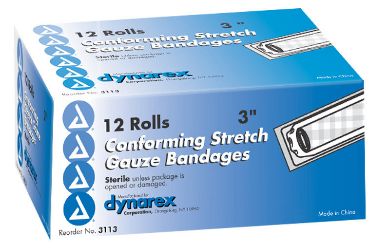 Dynarex Stretch Gauze Bandage, Sterile, 3" x 4.1 yards, 96/cs - Medex ...