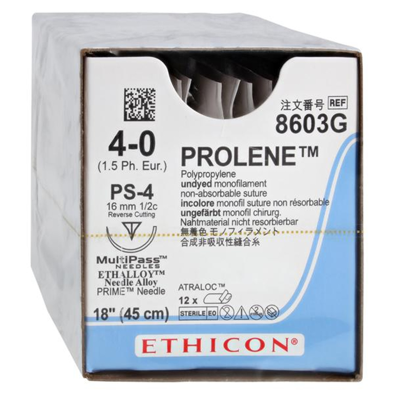 Prolene Suture 4-0 18" Polypropylene Monofilament PS-4 Undyed 12/Bx - Medex Supply