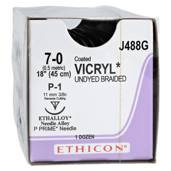 Vicryl Suture 7-0 18" Polyglactin 910 Braid P-1 Undyed 12/Bx - Medex Supply