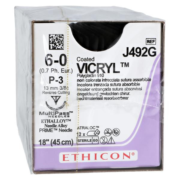 Vicryl Suture 6-0 18" Polyglactin 910 Braid P-3 Undyed 12/Bx - Medex Supply