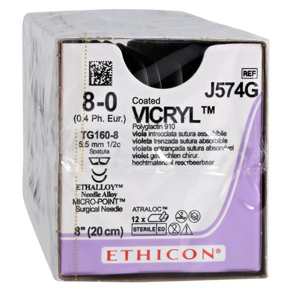 Vicryl Suture 8-0 1x8" Polyglactin 910 Braid TG160-8/TG160-8 Violet 12 ...
