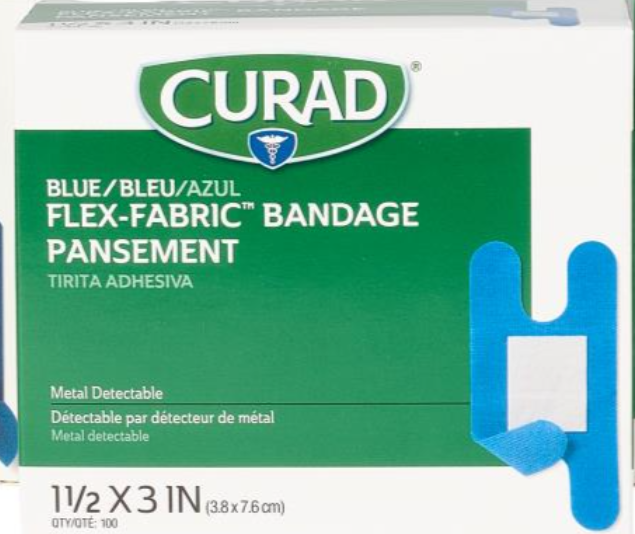 CURAD Food Service Metal-Detectable Blue Fabric Adhesive Bandage, 1" x ...