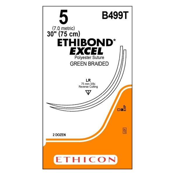 Ethibond Excel Suture 5 1x30" Polyester Braid LR/LR Green 24/Bx - Medex ...