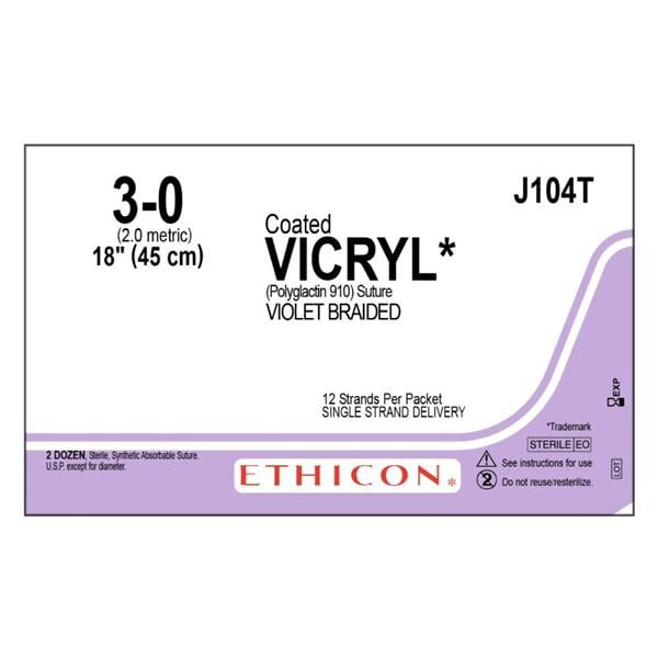 Vicryl Suture 3-0 12-18" Polyglactin 910 Braid Violet 24/Bx - Medex Supply