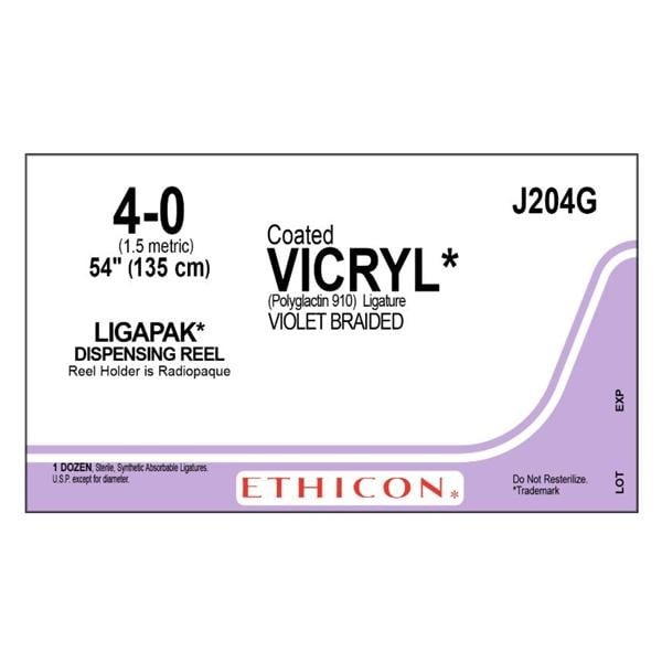 Vicryl Suture 4-0 54" Polyglactin 910 Braid Violet 12/Bx - Medex Supply