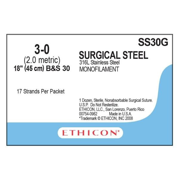 Sutupak Suture 3-0 17-18" B&S 30 Monofilament Silver 12/Bx - Medex Supply