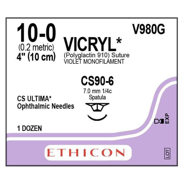 Vicryl Suture 10-0 1x4" Polyglactin 910 Braid CS90-6 Violet 12/Bx ...