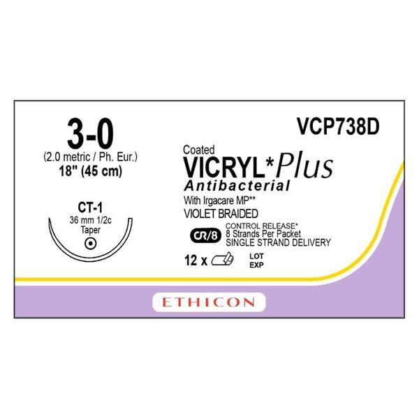 Coated Vicryl Plus Suture 3-0 18" Triclosan/Polyglactin 910 Braid CT-1 ...