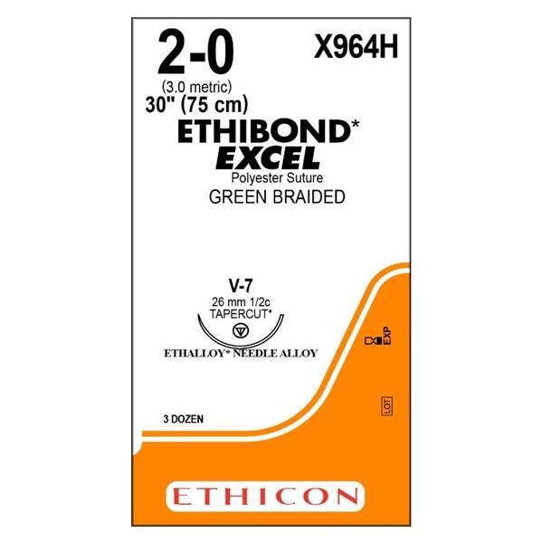 ETHIBOND EXCEL Polyester Suture 2-0 Green 1X30" V-7, 36/Bx - Medex Supply