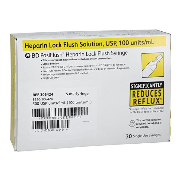 Heparin Lock Flush IV Flush Solution 100u/mL PF Prefilled Syringe 5mL ...