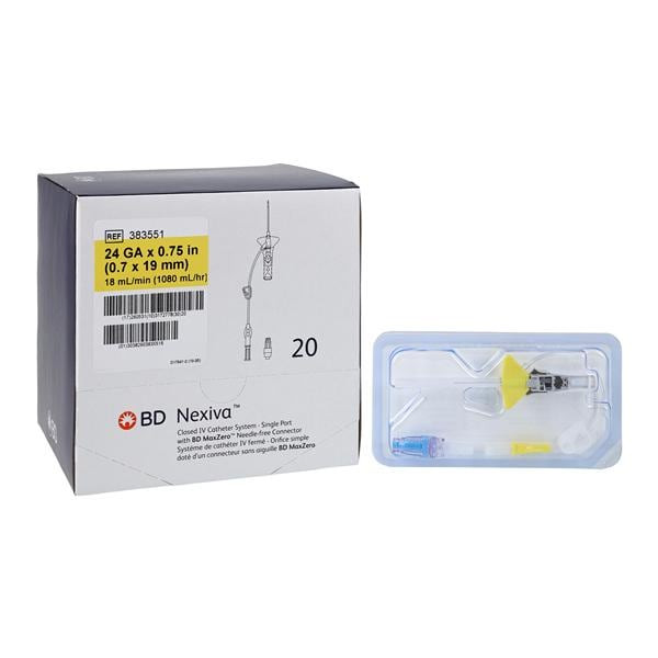 Nexiva IV Catheter 24 Gauge Yellow Hub - Medex Supply