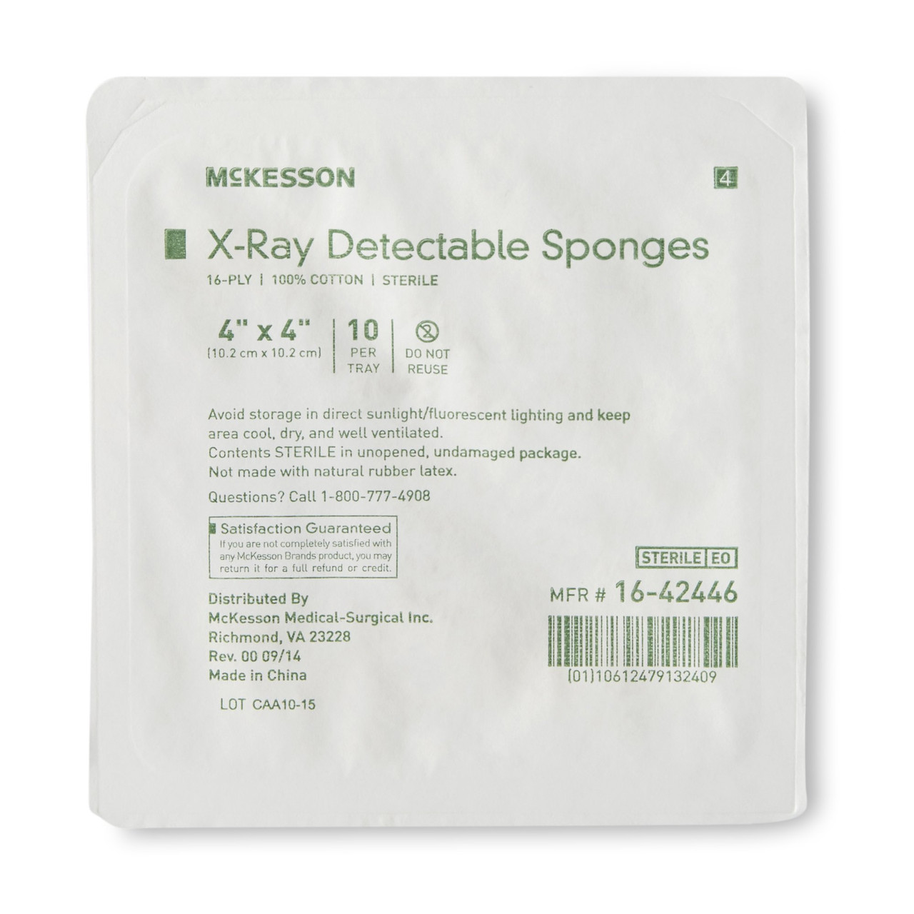 Gauze Sponge X-Ray Detectable McKesson 4 X 4 Inch 16-Ply Sterile X-Ray ...