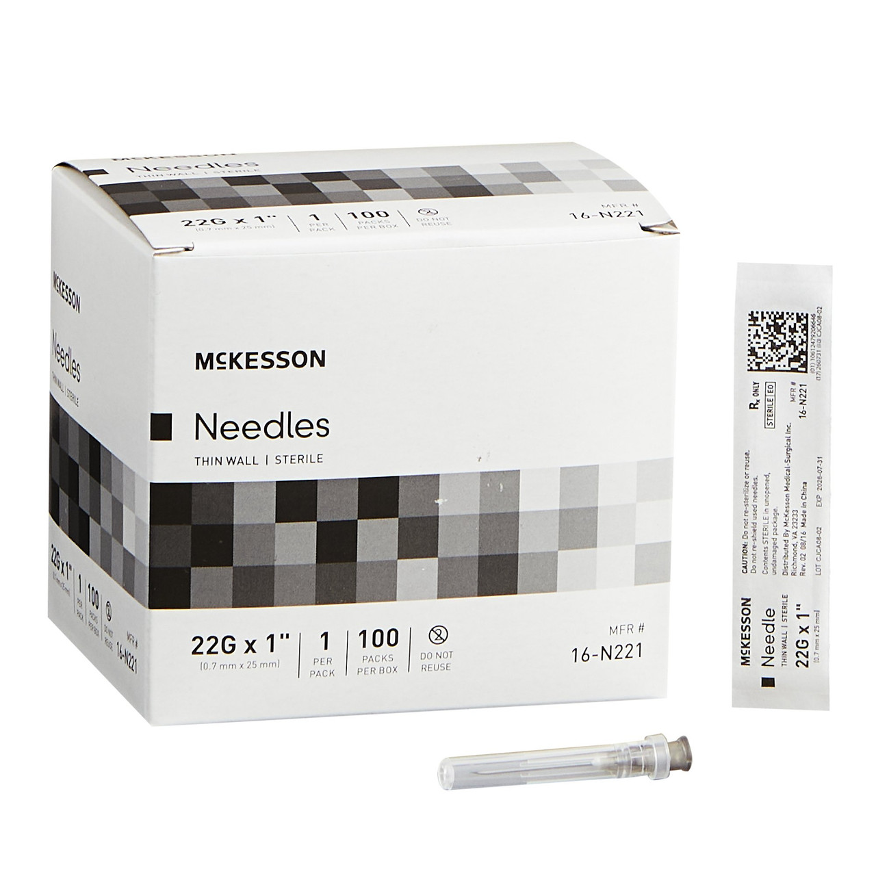 Hypodermic Needle McKesson 1 Inch Length 22 Gauge Thin Wall Without ...