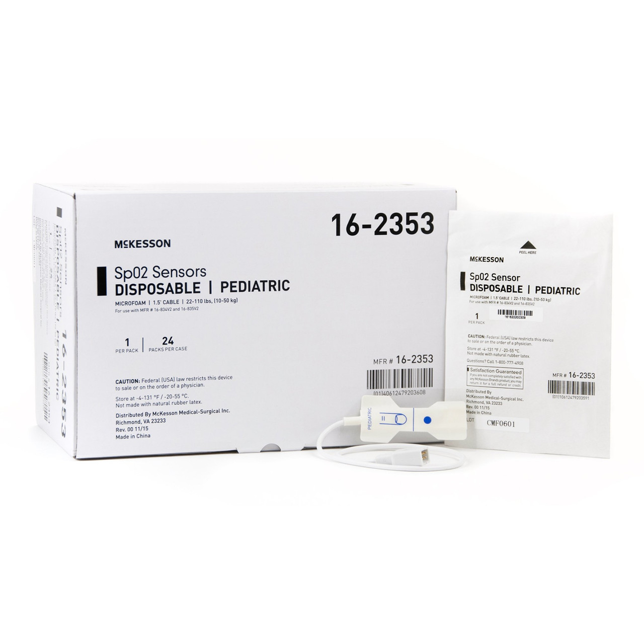 SpO2 Sensor McKesson Finger Pediatric Single Patient Use 1-1/2 Foot ...