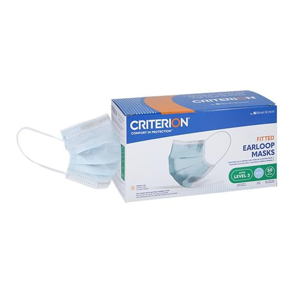 Henry Schein Criterion Fitted Earloop Face Mask ASTM Level 3 Blue 50/Bx ...