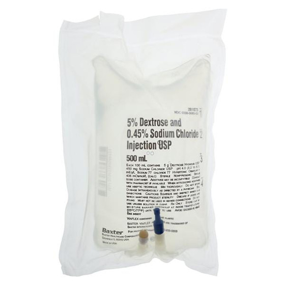 IV Injection Solution Dextrose 5%/Sodium Chloride 0.45% 500mL Plstc Cntnr - Medex Supply