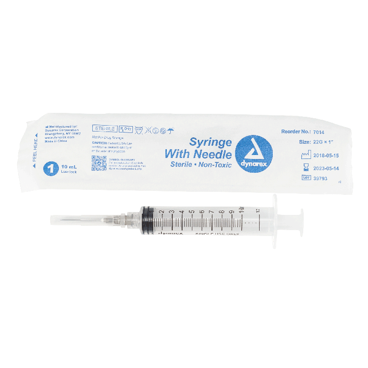 Syringe Non-Safety with Needle 10cc Luer Lock, 22G, 1" needle length, 400/Case - Medex Supply