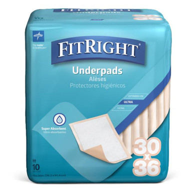 Disposable Underpad FitRight 30 X 36 Inch Fluff / Polymer Heavy ...