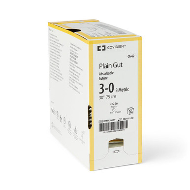 Plain gut absorbable suture - size: 3-0, length: 30 in (75 cm), needle ...