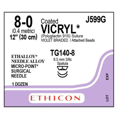 Suture 8-0 PG910 TG140-8/TG140-8 Vicryl Violet 12" Double Arm Braid, 12 ...