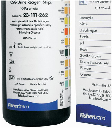 Fisherbrand 10SG Urine Reagent Test Strips, 10 Parameters, 100 Strips ...