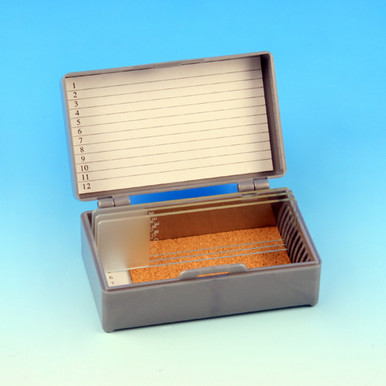 Globe Scientific Slide Storage Box for 12 Slides, Cork Lined, Gray, 10 ...