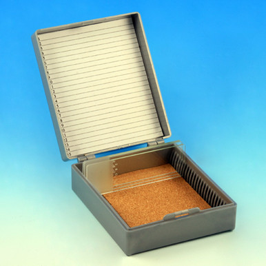 Globe Scientific Slide Storage Box for 25 Slides, Cork Lined, Gray ...