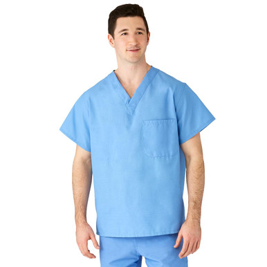 Medline AngelStat Reversible V-Neck Scrub Top, Ceil Blue, XL - Medex Supply