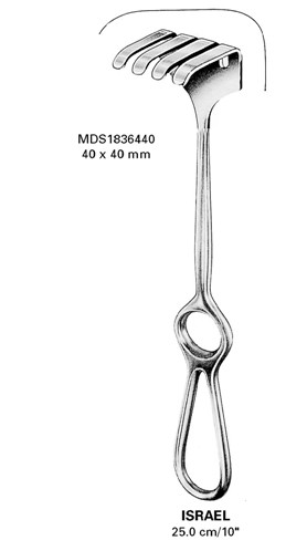Hand Held Retractor, Isreal, 40X40MM, 4-PRONG, 10" - Medex Supply