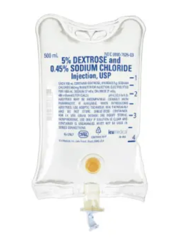 5% Dextrose and 0.45% Sodium Chloride Injection, USP, 500 mL, 24/Cs - Medex Supply